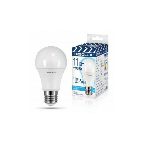 Светодиодная LED лампа Ergolux ЛОН A60 E27 11W(1056lm 270°) 4500K 4K матовая 106x60 пластик/алюм. LED-A60-11W-E27-4K (упаковка 18 штук)