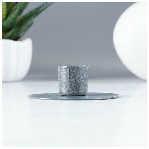 Подсвечник металл на 1 свечу "Круг", 3х7 см, серый