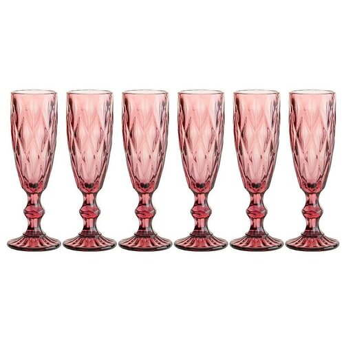 Набор бокалов для шампанского (6шт) Lefard 781-114 Ромбо 150мл, розовый