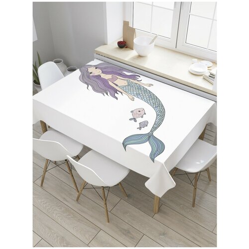 Скатерть прямоугольная JoyArty на кухонный стол "Русалка и рыба" из оксфорда, 180x145 см