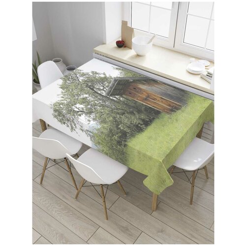 Скатерть прямоугольная JoyArty на кухонный стол "Деревенский туалет" из оксфорда, 120x145 см