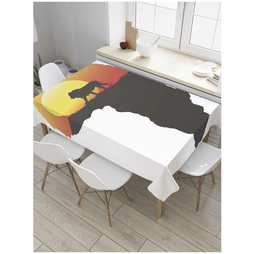 Скатерть прямоугольная JoyArty на кухонный стол "Лев на закате" из оксфорда, 120x145 см