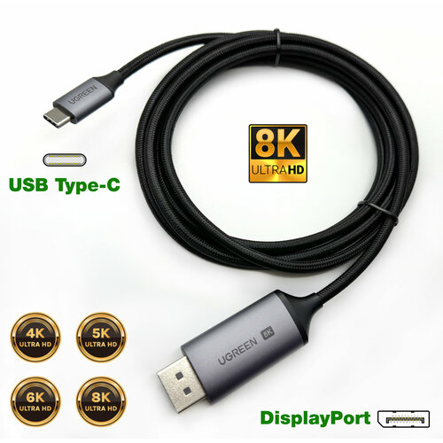 Кабель переходник UGREEN PremPack USB Type-C - DisplayPort 1.4 8K (2 метра)
