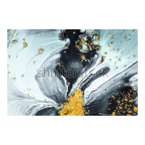 Постер на холсте Мраморный цветок в золотой пыльце - красивая композиция в оттенках молочного, серого и чёрного цвета с золотыми вкраплениями 60см. x 40см.
