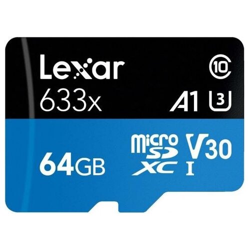 LEXAR 64GB High-Performance 633x microSDXC UHS-I, up to 100MB/s read 45MB/s write C10 A1 V30 U3, Global