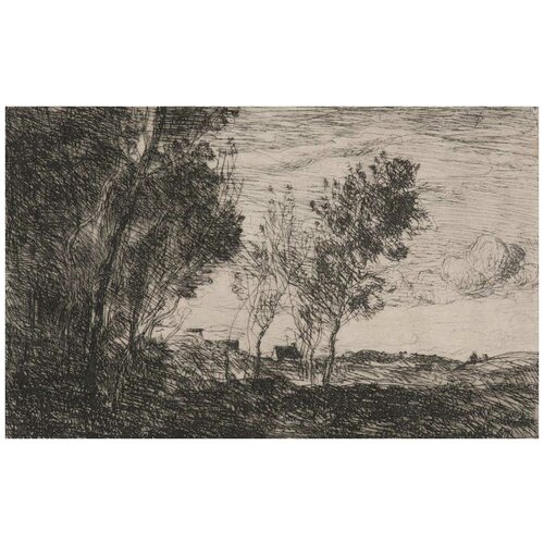 Репродукция на холсте В дюнах: сувенир из леса в Гааге Коро Камиль 48см. x 30см.