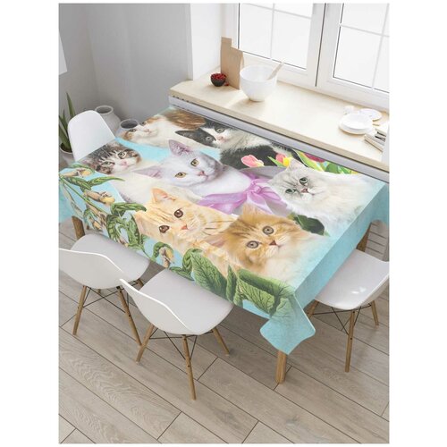 Скатерть прямоугольная JoyArty на кухонный стол "Смирные коты" из оксфорда, 120x145 см