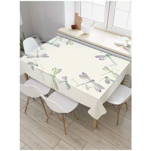 Скатерть прямоугольная JoyArty на кухонный стол "Круг стрекоз" из оксфорда, 120x145 см
