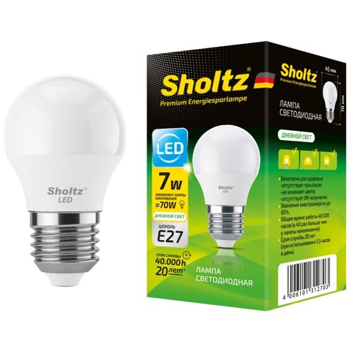 Лампа светодиодная Sholtz LEB3127, G45, 7 Вт, 4200 К