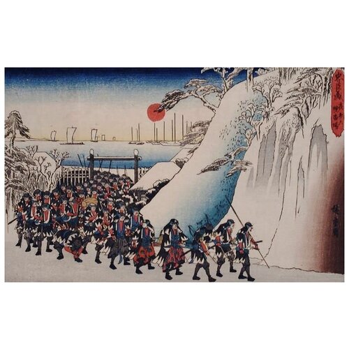 Репродукция на холсте Поход к храму (1835-1839) (Act XI Sixth Episode: Rōnin Enter Sengakuji Temple to Pay Homage to Their Lord, Enya) Утагава Хиросигэ 63см. x 40см.
