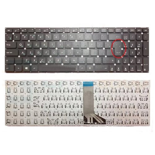 Клавиатура для ноутбука Asus X550D черная без рамки, Г- образный Enter, шлейф 10 см