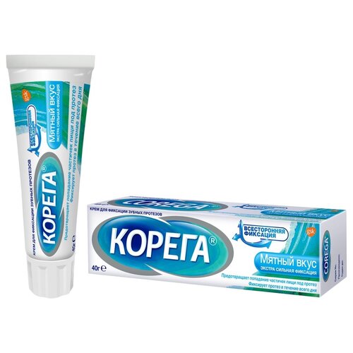 Корега крем для зубных протезов Экстра-сильная фиксация, мятный вкус, 40 мл, мята, прозрачный