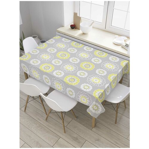 Скатерть прямоугольная JoyArty на кухонный стол "Круглые цветы" из оксфорда, 120x145 см
