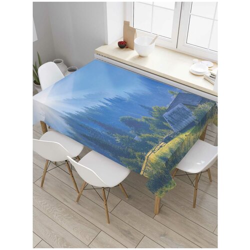 Скатерть прямоугольная JoyArty на кухонный стол "Домик на свежем воздухе" из оксфорда, 180x145 см