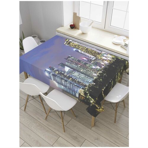 Скатерть прямоугольная JoyArty на кухонный стол "Горизонт ночного Сингапура" из оксфорда, 180x145 см