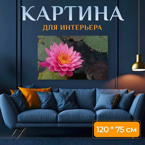 Картина на холсте "Цветок, воды цветок, зеленый" на подрамнике 120х75 см. для интерьера