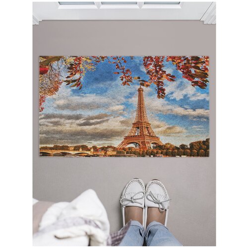 Придверный коврик в прихожую JoyArty "Парижская мечта" для обуви, на резиновой основе, 75x45 см