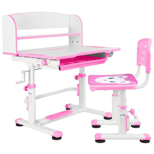 Комплект Anatomica Legare парта + стул + надстройка + выдвижной ящик белый/розовый