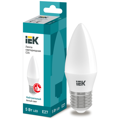 Лампа светодиодная IEK C35 свеча 5Вт 230В 4000К E27