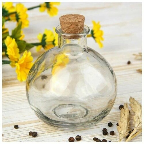 Стеклянная масленка Шарик - 220 мл, 10 см, стекло - бутылочка для массажных, эфирных и ароматических масел + косметическое масло в подарок