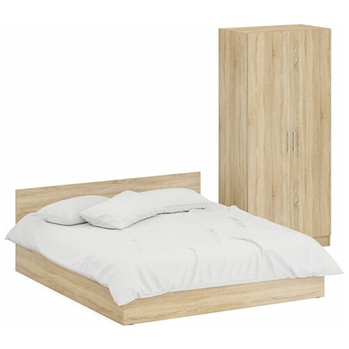 Кровать двуспальная 1800 со шкафом для одежды 2-х створчатым Стандарт, цвет дуб сонома, спальное место 1800х2000 мм, без матраса, основание есть