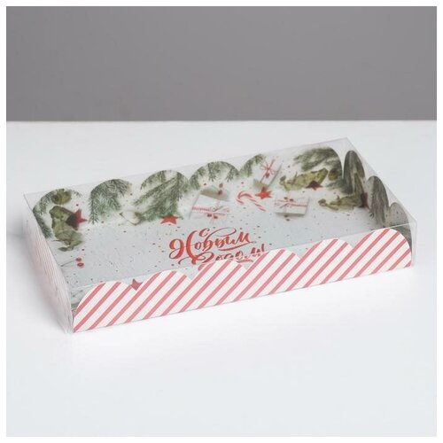 Коробка для кондитерских изделий с PVC крышкой «С Новым годом!», 10.5 × 21 × 3 см(5 шт.)