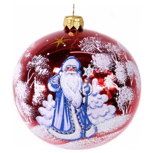 Елочка Стеклянный елочный шар Дед Мороз 95 мм красный С 477