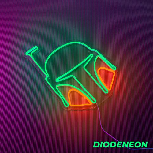 DIODENEON / Неоновая вывеска, светильник - Шлем Боба-фетта 49х37 см.