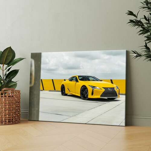 Картина на холсте (Желтая спортивная машина, припаркованная на бетонной поверхности) 20x30 см. Интерьерная, на стену.