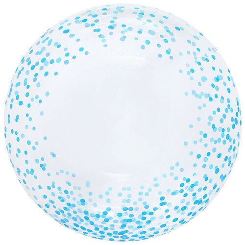 Шар (20''/51 см) Сфера 3D, Deco Bubble, Голубое конфетти, Прозрачный, Кристалл, 1 шт. в упак.