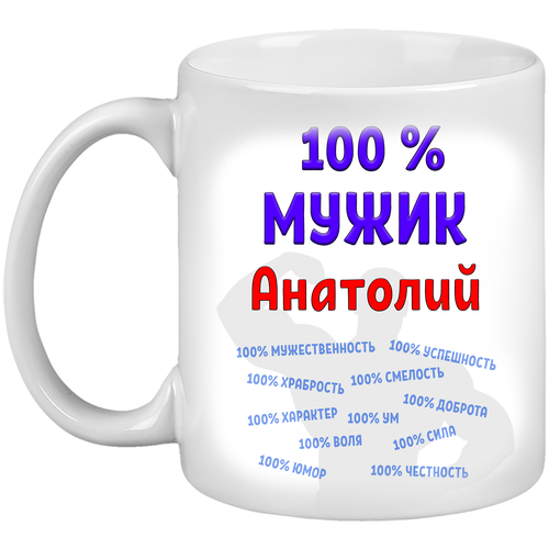 Кружка Анатолий / Толя 100% мужик, белая