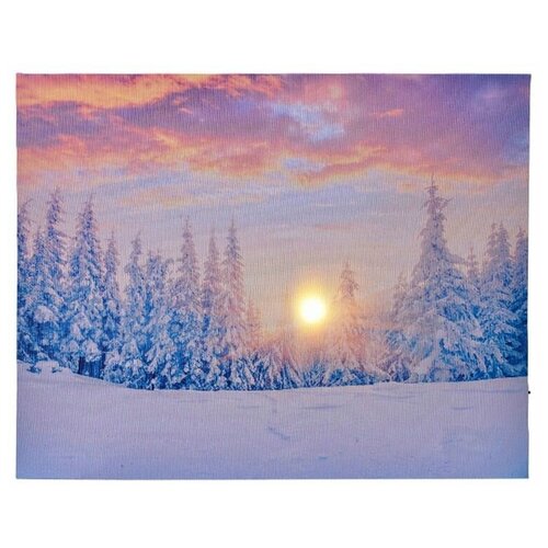 Светящаяся картина зимнее утро (ели), тёплый белый LED-огонь мерцающий, 38х48 см, Kaemingk 485492-ели