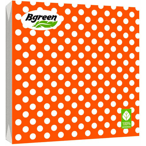 Салфетки бумажные BGREEN 2сл 20шт 33*33см Горох на оранжевом