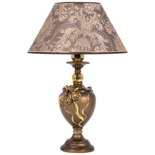 Настольная лампа Bogacho Флер де Лис бронзовая с коричневым абажуром