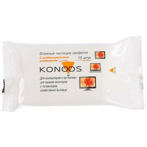 Салфетки для очистки техники Konoos KSC-15, влажные, для экранов, уп, 15 шт
