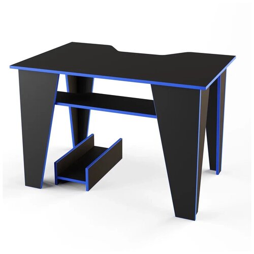 Стол игровой компьютерный DecoLine-6 Premium, 1100x718x734, ЛДСП черная / кромка синяя.