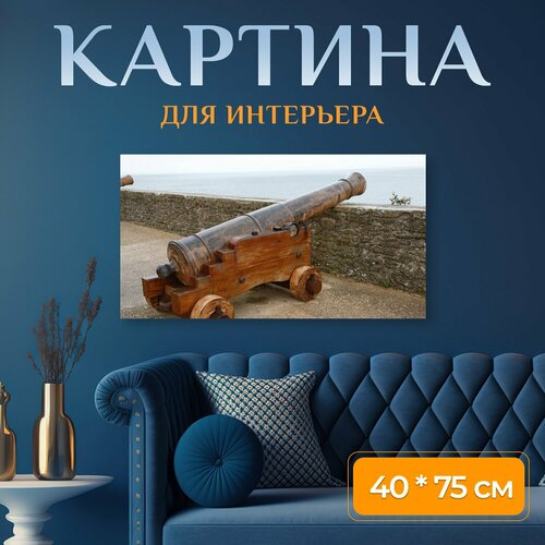 Картина на холсте "Пушка, вал, артиллерия" на подрамнике 75х40 см. для интерьера