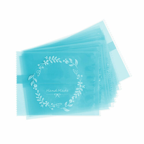 Пакет подарочный пластиковый с рисунком "Hand Made" 8,8 х 11,5 см, голубой, 12 шт.