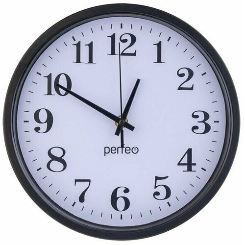 Настенные часы "PF-WC-002"(С2), круглые д. 25 см, чёрный корпус / белый циферблат