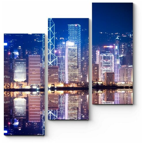 Модульная картина Ночной Гонконг в отражении водах бухты 110x117