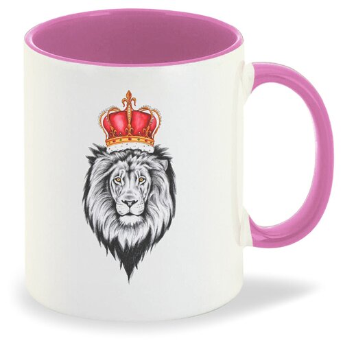 Кружка розовая CoolPodarok Животные Лев в короне