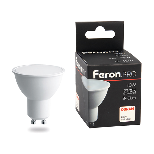 Лампа светодиодная LED 10вт 230в GU10 теплый Feron.PRO | код 38161 | FERON (6шт. в упак.)