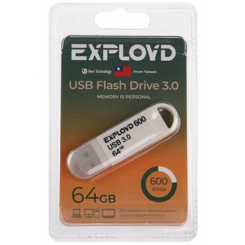 Флешка 600, 64 Гб, USB3.0, чт до 70 Мб/с, зап до 20 Мб/с, белая
