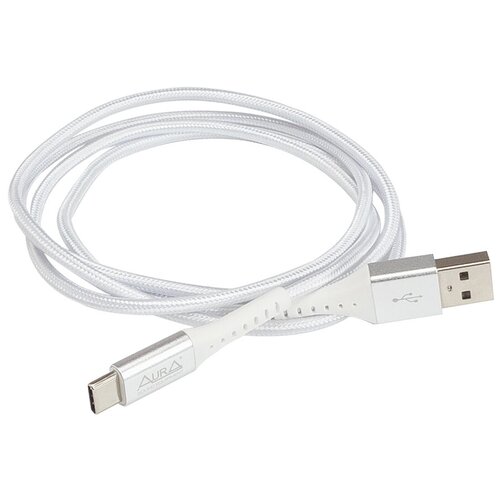 USB Type-C зарядный кабель AurA TPC-UC2S (в полиэстеровой оболочке, серебристый, 1.2 метра)