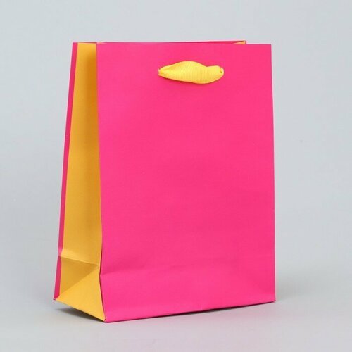 Пакет подарочный двухцветный «Жёлтый-розовый», S 12 х 15 х 5.5 см