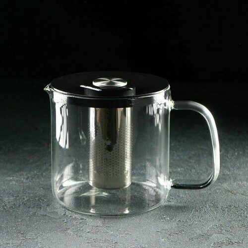 Чайник стеклянный заварочный Локи, 1,4 л, с металлическим ситом, цвет чёрный
