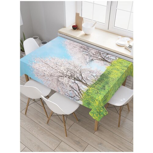Скатерть прямоугольная JoyArty "Белоснежное цветение" из сатена, 120x145 см