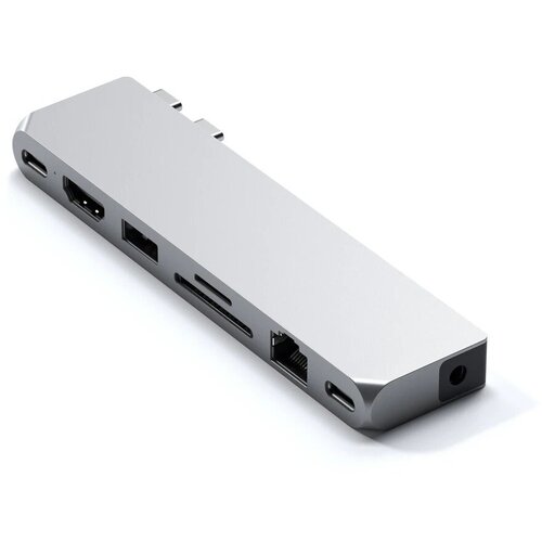 Многопортовый адаптер Satechi Pro Hub Max с двойным коннектором USB-C (USB4, USB-C, USB-A 3.0, SD, microSD, HDMI 4K 60 Гц, Gigabit Ethernet, разъём 3,5 мм) (Серебристый / Silver)