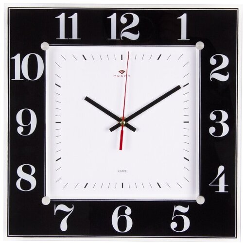 Часы настенные Рубин квадратные 31х31 см, корпус черный "Классика" (3131-1131B)