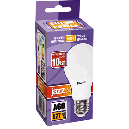 Лампа светодиодная jazzway 1033697, E27, A60, 10 Вт, 3000 К